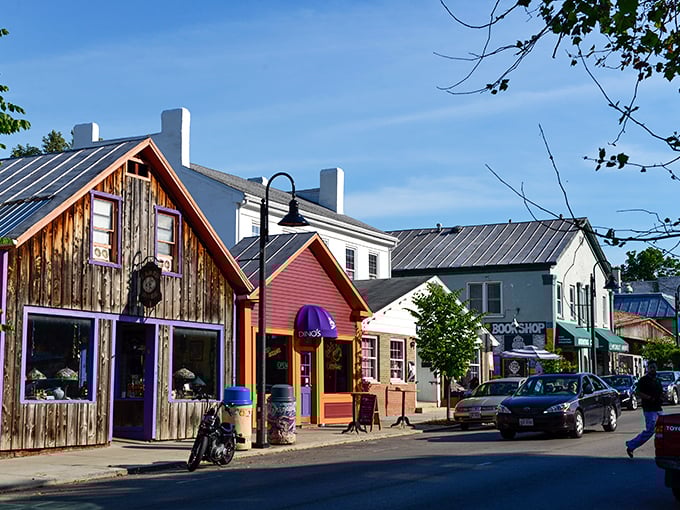 Colorful storefronts that look like they were designed by Wes Anderson during his most optimistic phase. Small-town charm with big personality.