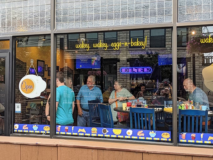 Welcome to breakfast paradise! The Chef's inviting exterior promises a feast for the senses, with its charming stone facade and playful window decals.