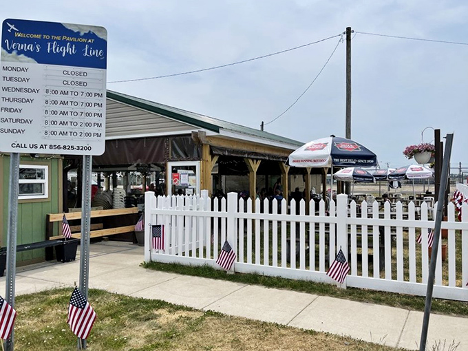 "Flight Line Restaurant: Where breakfast dreams take off!" This charming green building houses a culinary cockpit that'll make your taste buds soar.