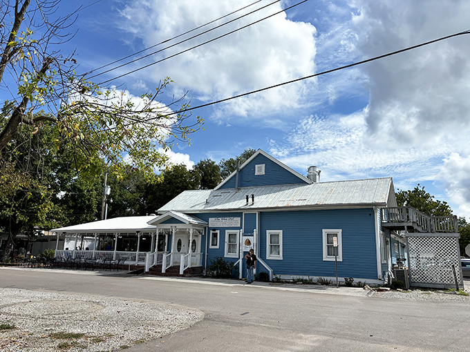 Welcome to pie paradise! The Blue Owl's charming exterior promises a slice of Americana that's as sweet as their famous desserts.