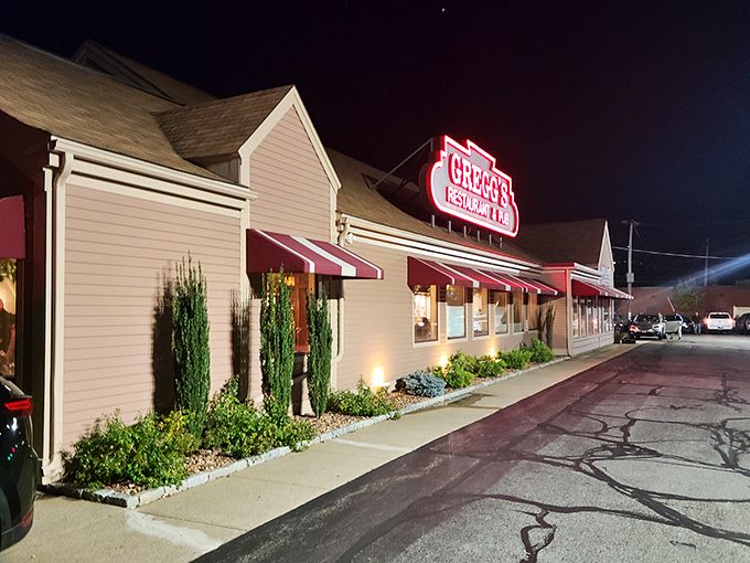 Welcome to flavor town! Gregg's iconic sign promises a feast for the senses, with its retro charm and bold red awnings beckoning hungry patrons like a culinary lighthouse.