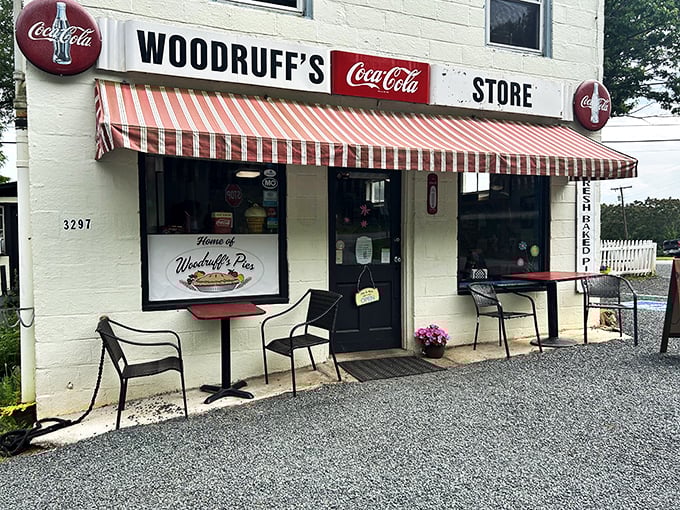 A slice of Americana! Woodruff's Cafe and Pie Shop stands proud, its weathered charm inviting you to step back in time and indulge in some homemade goodness.
