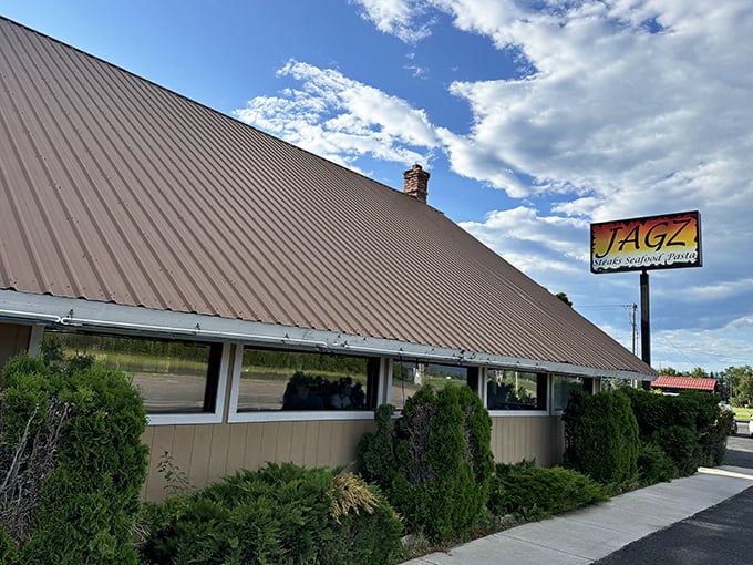 Welcome to Jagz, where the exterior might say "Montana barn," but the sign promises a seafood adventure that'll make you forget you're landlocked.