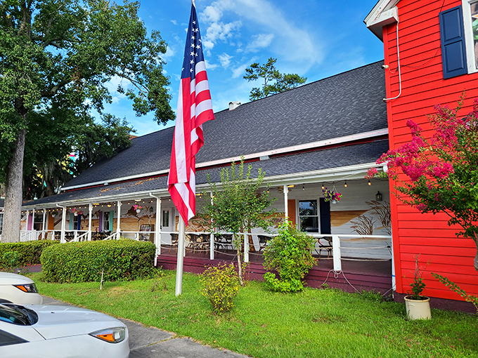 A slice of Americana with a seafood twist! This charming red house isn't grandma's place&mdash;it's a lobster lover's paradise in Myrtle Beach.