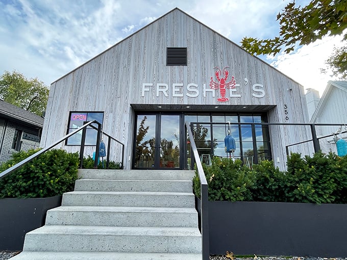 A slice of New England in the Beehive State! This charming barn-like exterior promises a lobster feast that'll make you forget you're landlocked.