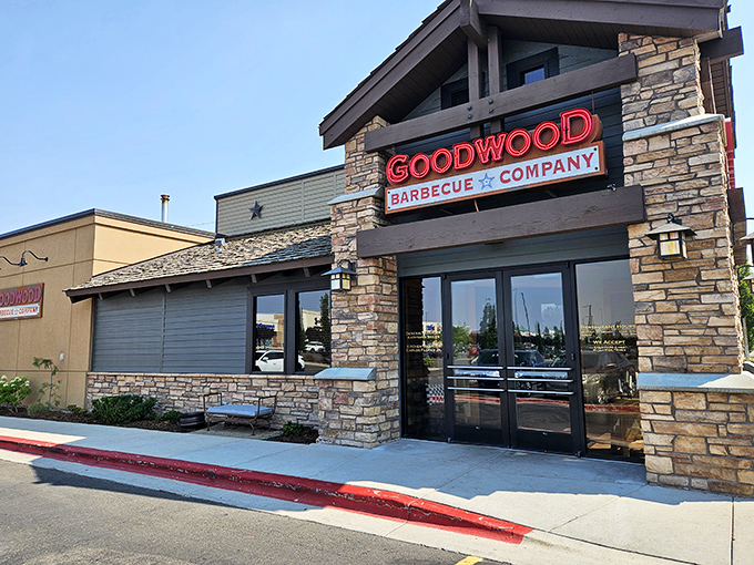 Welcome to Goodwood Barbecue Company, where rustic charm meets mouthwatering aromas. This unassuming exterior hides a world of flavor waiting to be discovered.