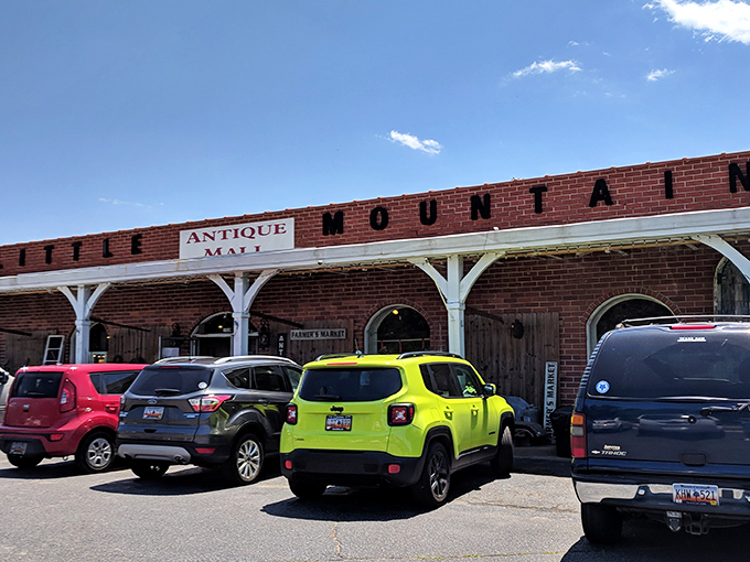 Step into a time machine disguised as a brick building! This antique mall's facade promises adventures in nostalgia and unexpected treasures.
