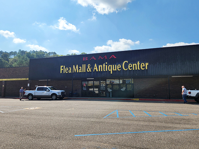 Welcome to the Bama Flea Mall & Antique Center, where nostalgia meets bargain hunting! This unassuming exterior houses a treasure trove of memories waiting to be rediscovered.
