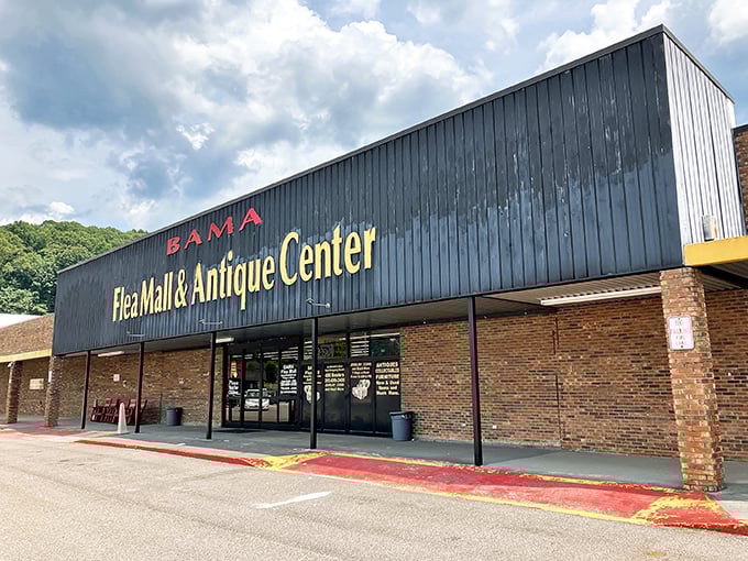 Welcome to the Bama Flea Mall & Antique Center, where nostalgia meets bargain hunting! This unassuming exterior houses a treasure trove of memories waiting to be rediscovered.