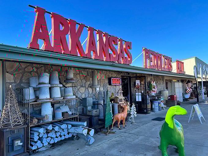 Welcome to the time machine! Arkansas Peddlers Antique Mall's exterior promises a journey through decades, with treasures spilling out onto the sidewalk.