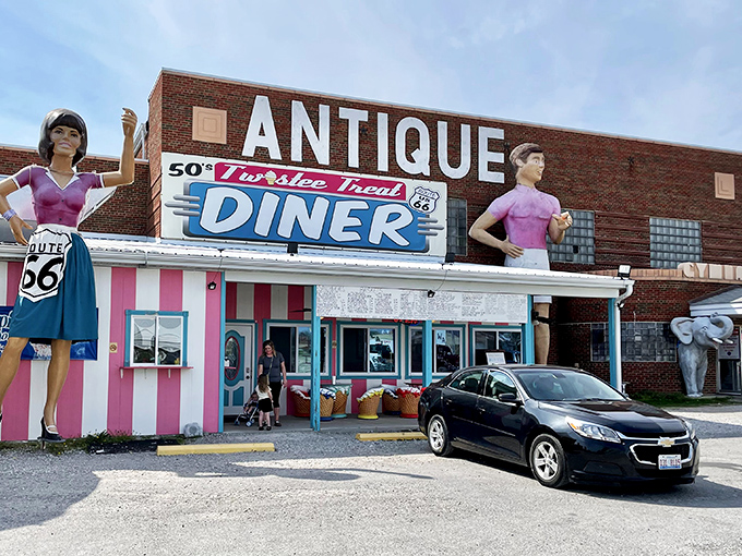 Welcome to Jurassic Park meets Barbie's Dream House! The Pink Elephant Antique Mall's exterior is a whimsical wonderland that'll make you do a double-take.