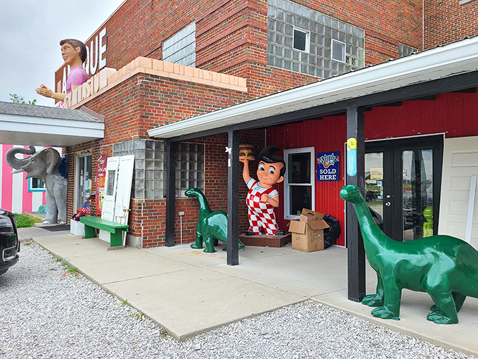 Welcome to Jurassic Park meets Barbie's Dream House! The Pink Elephant Antique Mall's exterior is a whimsical wonderland that'll make you do a double-take.
