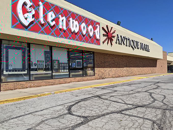 Welcome to the time warp! Glenwood Antique Mall's exterior promises a journey through decades, with its retro sign beckoning treasure hunters and nostalgia seekers alike.