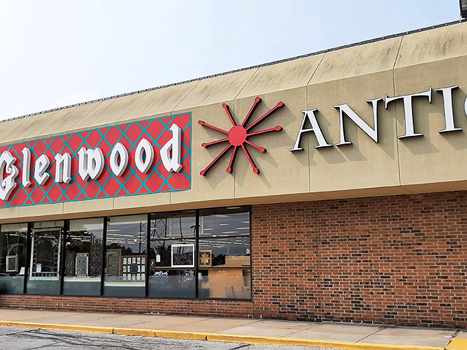 Welcome to the time warp! Glenwood Antique Mall's exterior promises a journey through decades, with its retro sign beckoning treasure hunters and nostalgia seekers alike.
