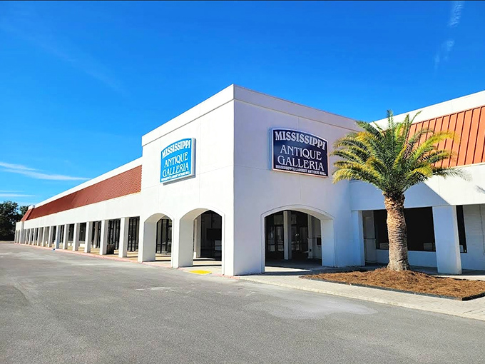 Welcome to the time machine! The Mississippi Antique Galleria's facade promises a journey through decades of treasures, all under one expansive roof.