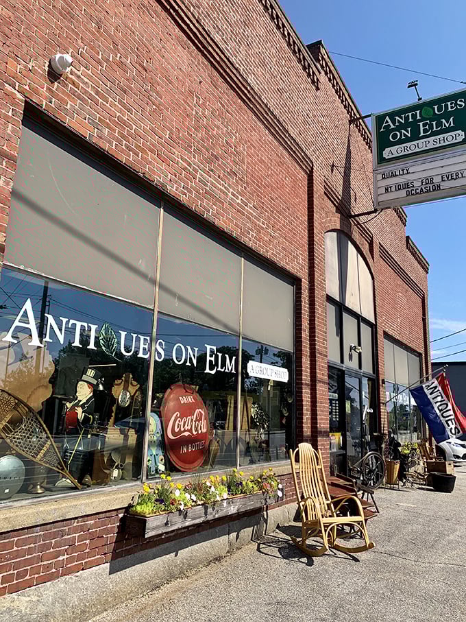 Step into a time machine disguised as a brick building! Antiques on Elm beckons with its charming storefront, promising treasures from every era.