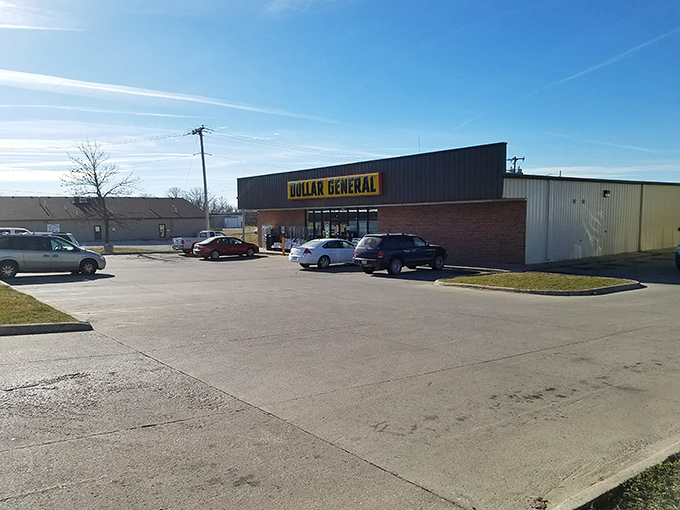 Welcome to the yellow brick road of savings! This Dollar General's exterior promises a treasure trove of bargains behind its unassuming facade.