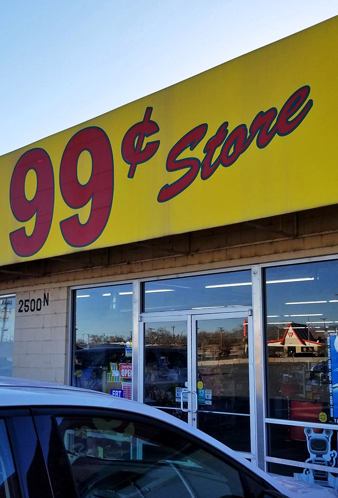 Welcome to bargain paradise! This sunny yellow facade promises a treasure trove of deals that'll make your wallet do a happy dance.