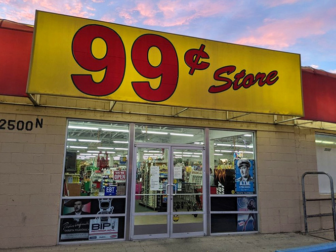 Welcome to bargain paradise! This sunny yellow facade promises a treasure trove of deals that'll make your wallet do a happy dance.