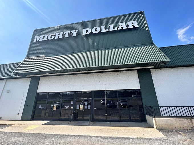 Welcome to the Taj Mahal of thrift! Mighty Dollar's exterior promises a treasure trove of bargains that'll make your wallet do a happy dance.