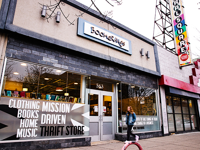 Welcome to Boomerangs, where thrifting dreams come true! This storefront promises a treasure trove of vintage delights and unexpected finds.