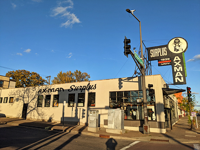 Welcome to Ax-Man Surplus, where one person's junk becomes another's treasure trove of inspiration. This unassuming exterior hides a world of wonders waiting to be discovered.