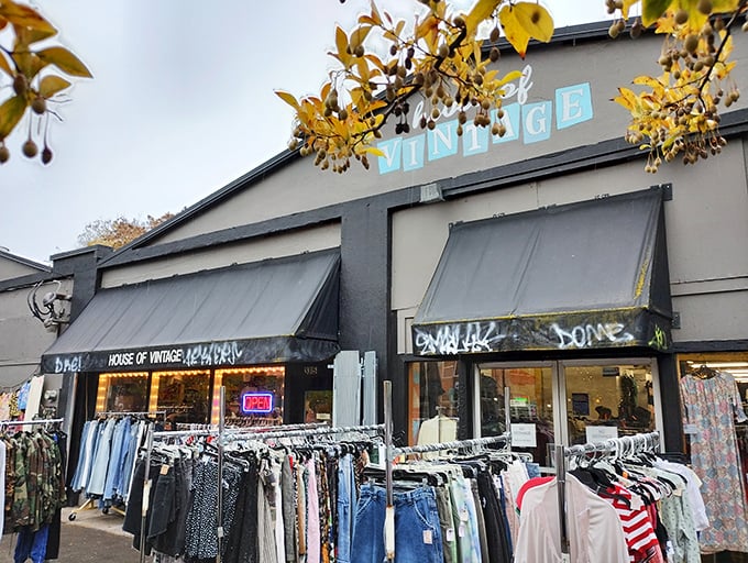 The unassuming exterior of House of Vintage beckons with racks of denim treasures, like a fashion speakeasy hiding in plain sight on Hawthorne Boulevard.