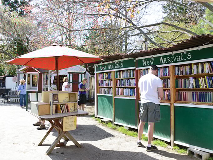 Welcome to the literary Narnia! This outdoor nook at The Book Barn is where bibliophiles' dreams come true, complete with a pink pig ride for the young (or young at heart).