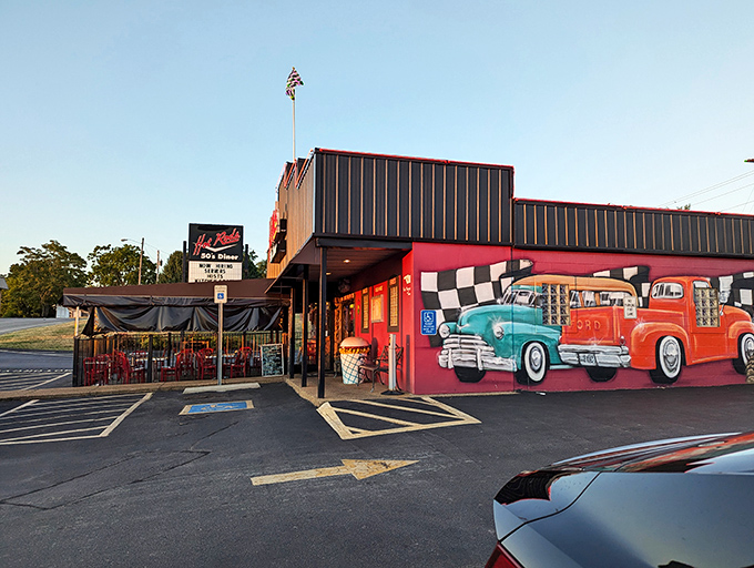 "Welcome to milkshake paradise! Hot Rods 50's Diner is where nostalgia meets neon, and classic cars come to life on the walls."