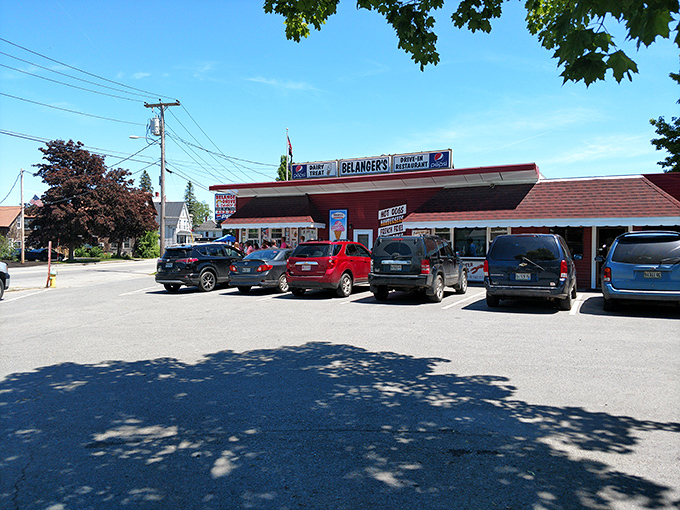 Step back in time at Belanger's Drive-In, where the cherry-red exterior promises a feast of nostalgia and comfort food classics. It's like the 1950s got a Maine makeover!