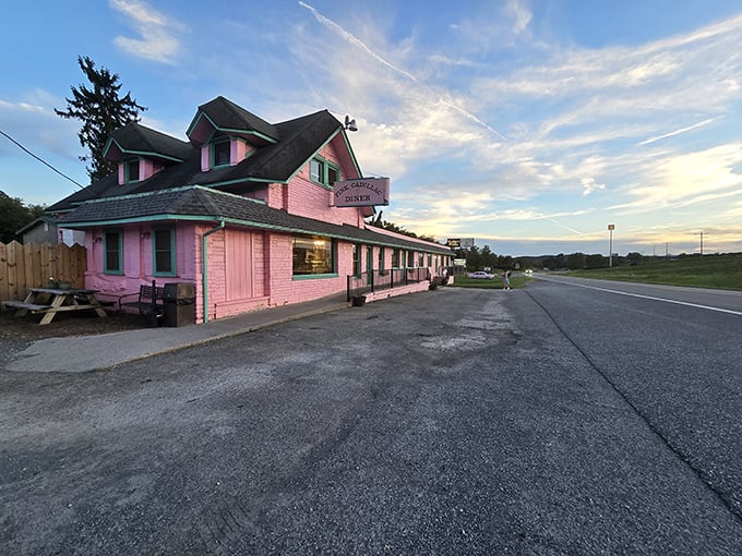 A pink palace of nostalgia! This diner doesn't just serve food; it dishes out a heaping helping of 1950s Americana with every meal.