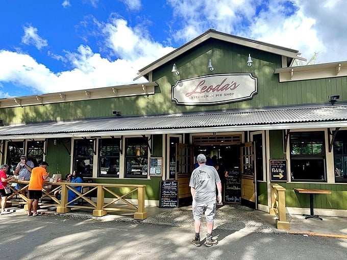 A slice of paradise awaits! Leoda's charming green exterior is like a beacon for pie lovers and comfort food seekers alike.