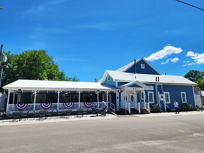 Welcome to pie paradise! The Blue Owl's charming exterior promises a slice of Americana that's as sweet as their famous desserts.