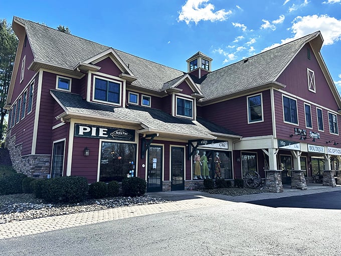 A pie lover's paradise awaits! Noble Pies' charming exterior promises a slice of heaven, with its inviting red facade and playful "PIE" sign beckoning you inside.