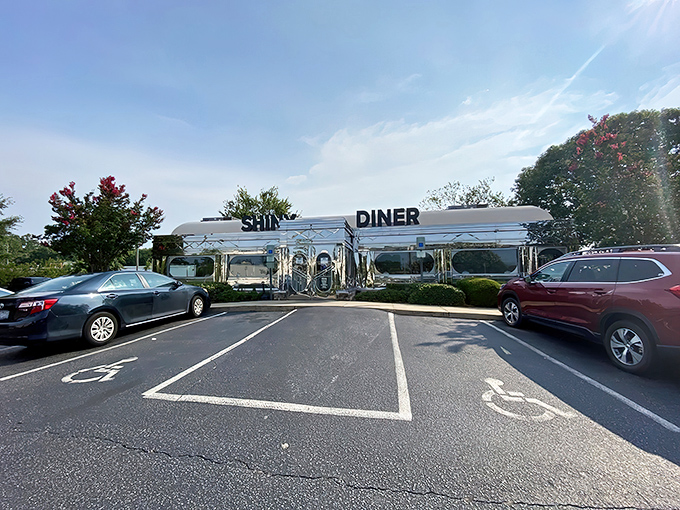 Welcome to the Shiny Diner, where chrome dreams and breakfast schemes come true. This gleaming time capsule serves up nostalgia with a side of hash browns.