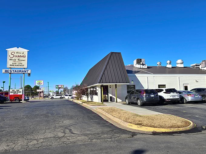 Welcome to Susan's, where the sign promises "World Famous" breakfast and the parking lot hints at local legend status.