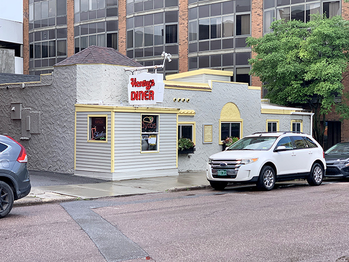 Step into a time machine disguised as a diner! Henry's exterior promises a journey back to simpler times and hearty breakfasts.