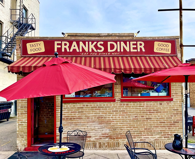 Welcome to Franks Diner, where the awning is as red as your cheeks will be after devouring their legendary Garbage Plate. Eat the diner way, indeed!
