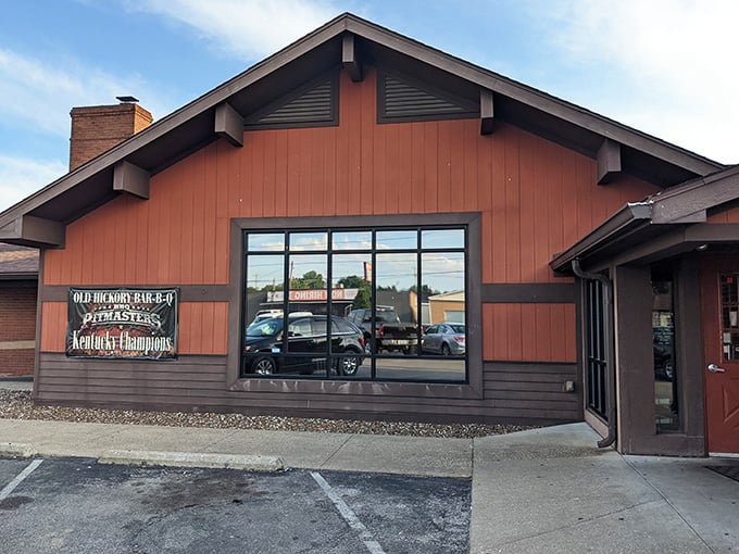 The rustic wooden exterior of Old Hickory Bar-B-Q stands like a beacon to barbecue pilgrims, its sign promising "Five Generations of Quality Bar-B-Q."