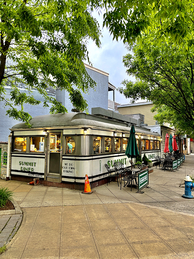 The iconic Summit Diner stands proudly on the street corner, its vintage sign a beacon to breakfast lovers seeking authentic New Jersey cuisine.