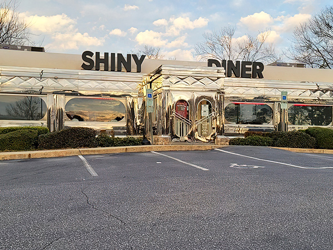Welcome to the Shiny Diner, where chrome dreams and breakfast schemes come true. This gleaming time capsule serves up nostalgia with a side of hash browns.