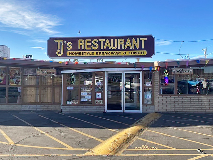 Welcome to TJ's, where the sign promises homestyle cooking and the aroma delivers! It's like your grandma's kitchen, if grandma had a giant neon sign.