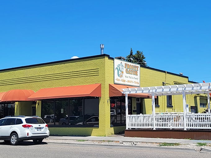 Welcome to the Frosty Gator, where the exterior is as bold as their buffalo sauce! This lime-green beacon of deliciousness stands out like a gator in a snowstorm.