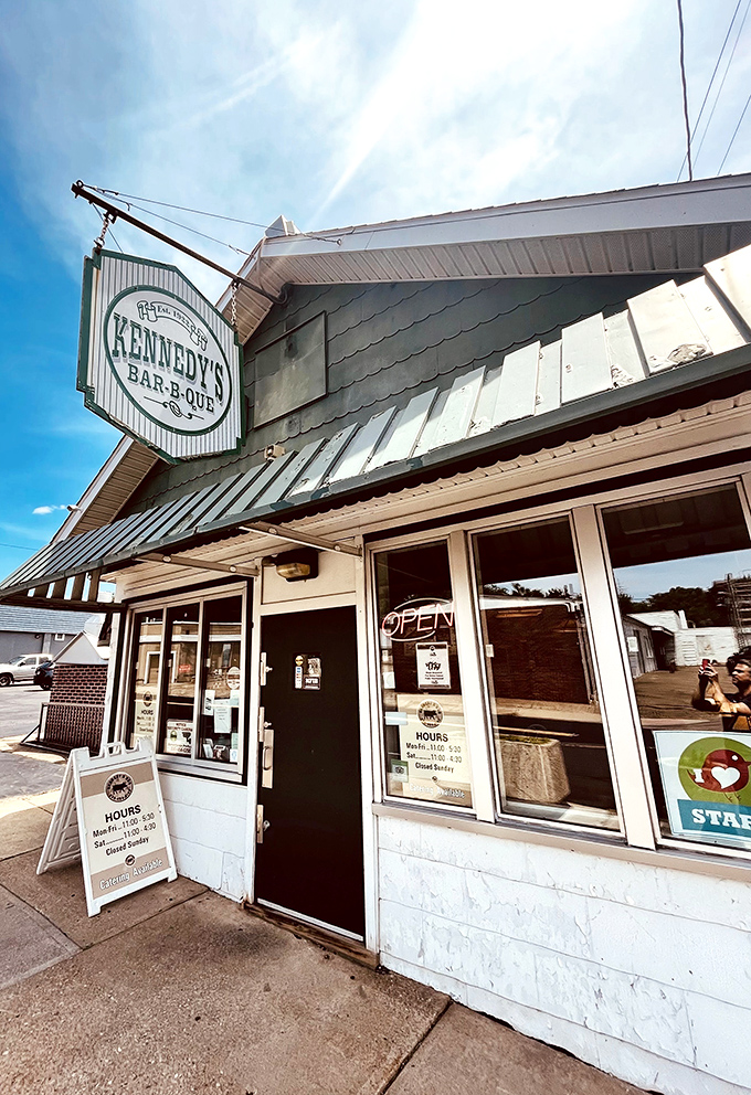 The unassuming white building with green trim has been Canton's smoke signal to barbecue lovers since 1922. No fancy facade needed when what's inside speaks volumes.