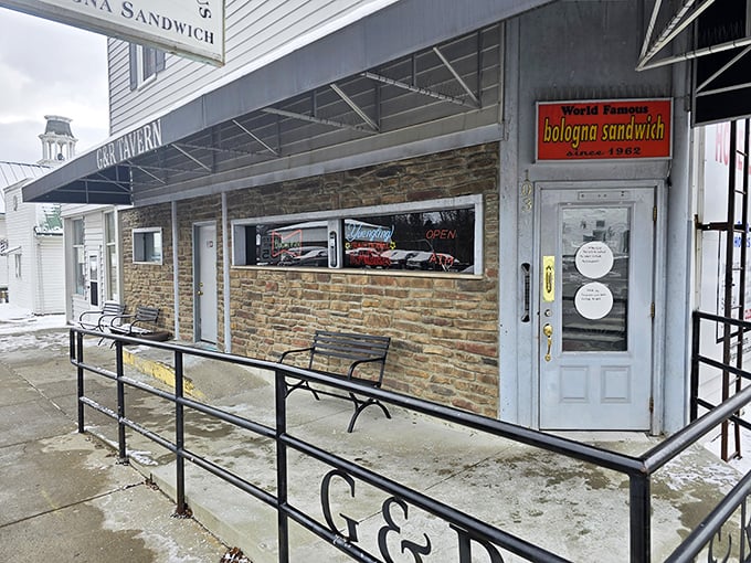 The unassuming exterior of G&R Tavern stands like a culinary lighthouse in tiny Waldo, Ohio, beckoning hungry travelers with promises of legendary sandwiches.