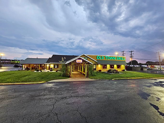 Welcome to flavor town! Old Town Grill's rustic charm and inviting green awning promise a feast for both the eyes and the taste buds.