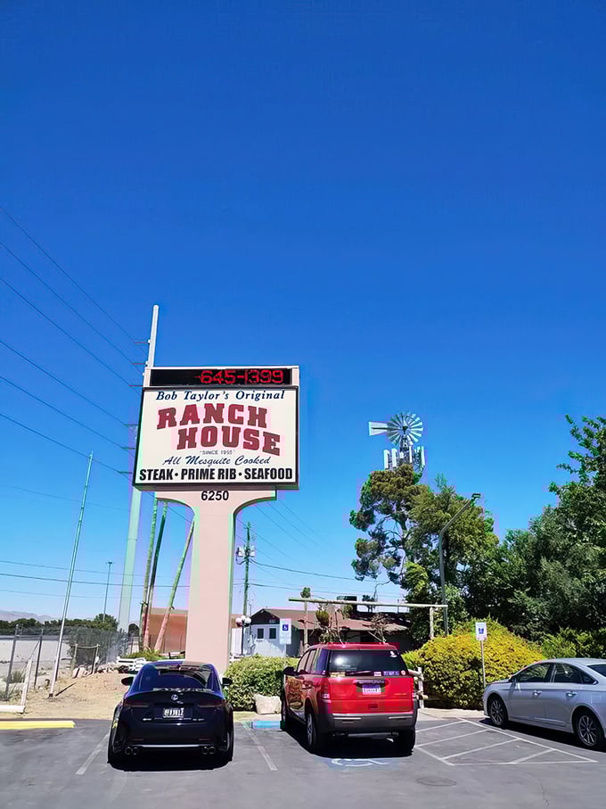 Welcome to beef paradise! Bob Taylor's Ranch House stands tall against the Nevada sky, promising mesquite-cooked delights that'll make your taste buds do a happy dance.