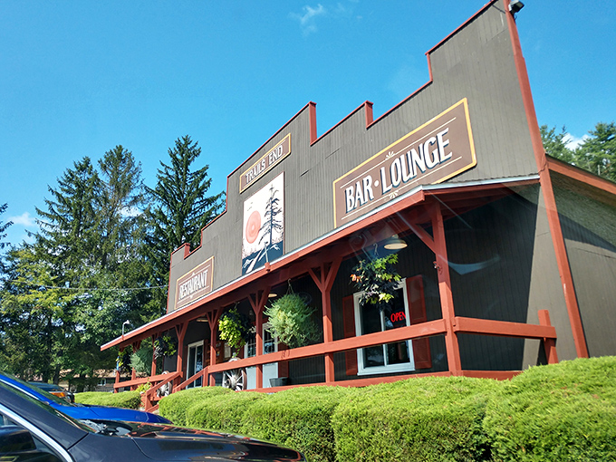 Welcome to the Trails End, where rustic charm meets culinary delight! This unassuming exterior hides a treasure trove of flavors waiting to be discovered.