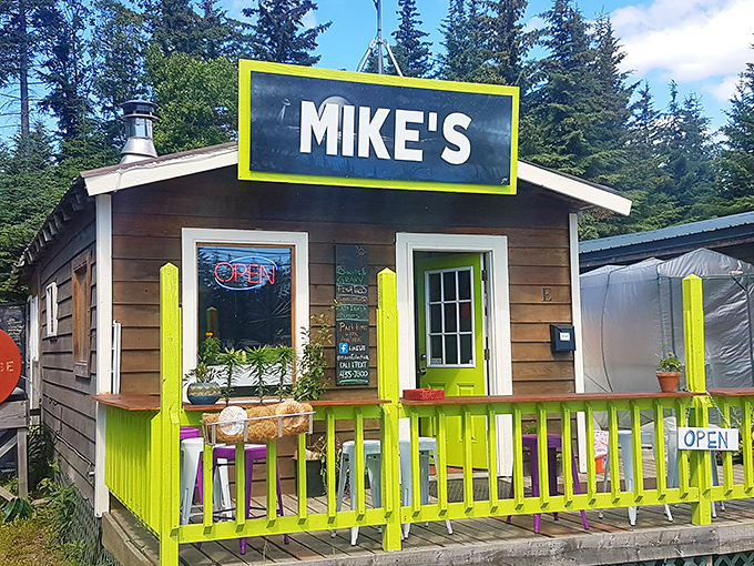 Welcome to Mike's Alaskan Eatery, where the lime green railings are as bright as the flavors inside. This cozy cabin-meets-food-truck vibe is your gateway to culinary bliss in Homer.