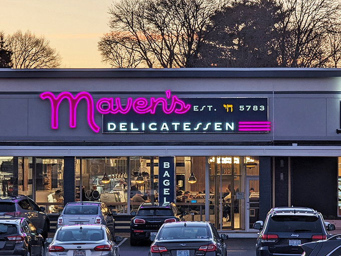 Welcome to sandwich paradise! Maven's exterior promises a feast for the senses, with its playful purple sign and inviting storefront. Deli dreams start here, folks!